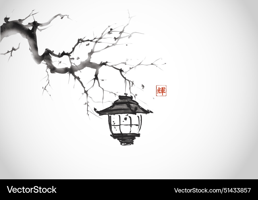 Ink painting depicting a lantern hanging Vector Image