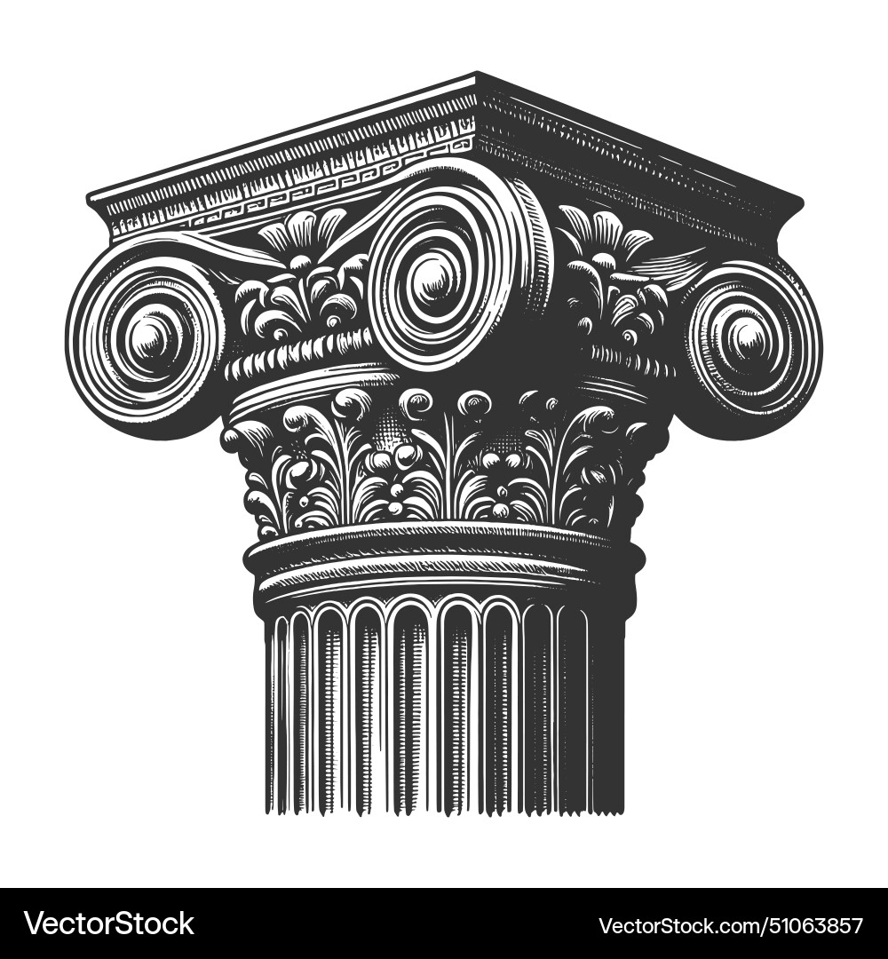 Ionic Column Capital Engraving Royalty Free Vector Image