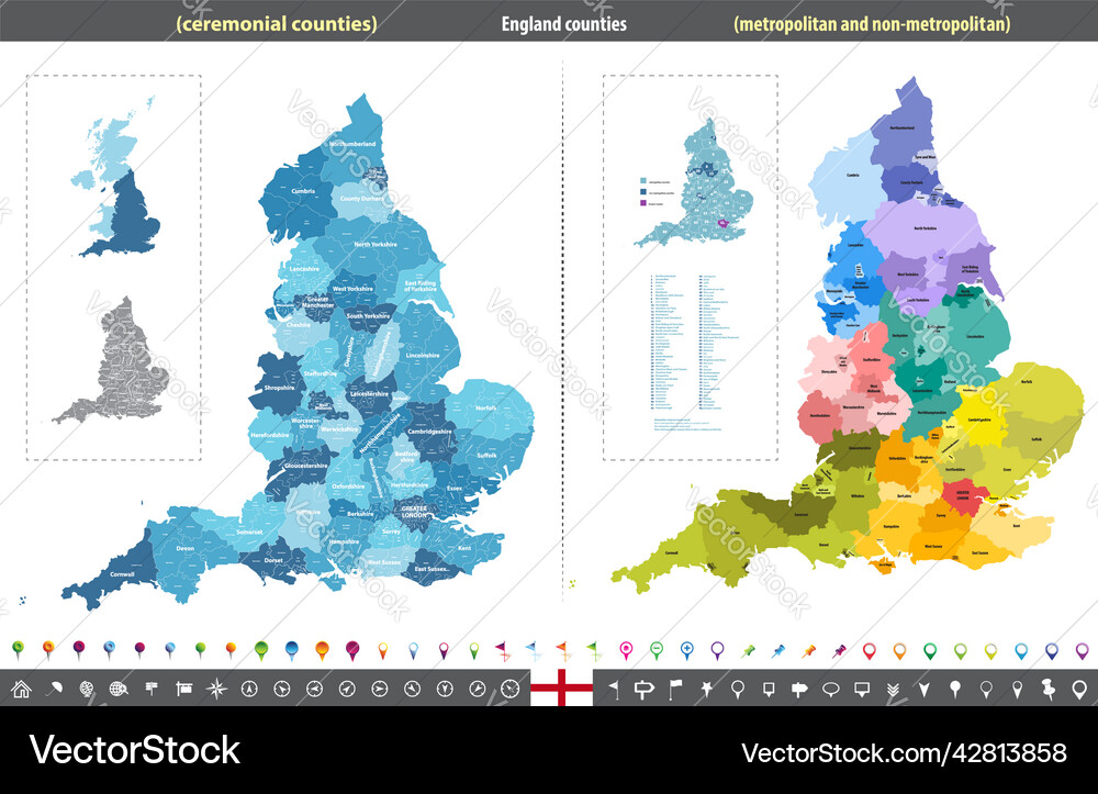 England counties high detailed map Royalty Free Vector Image