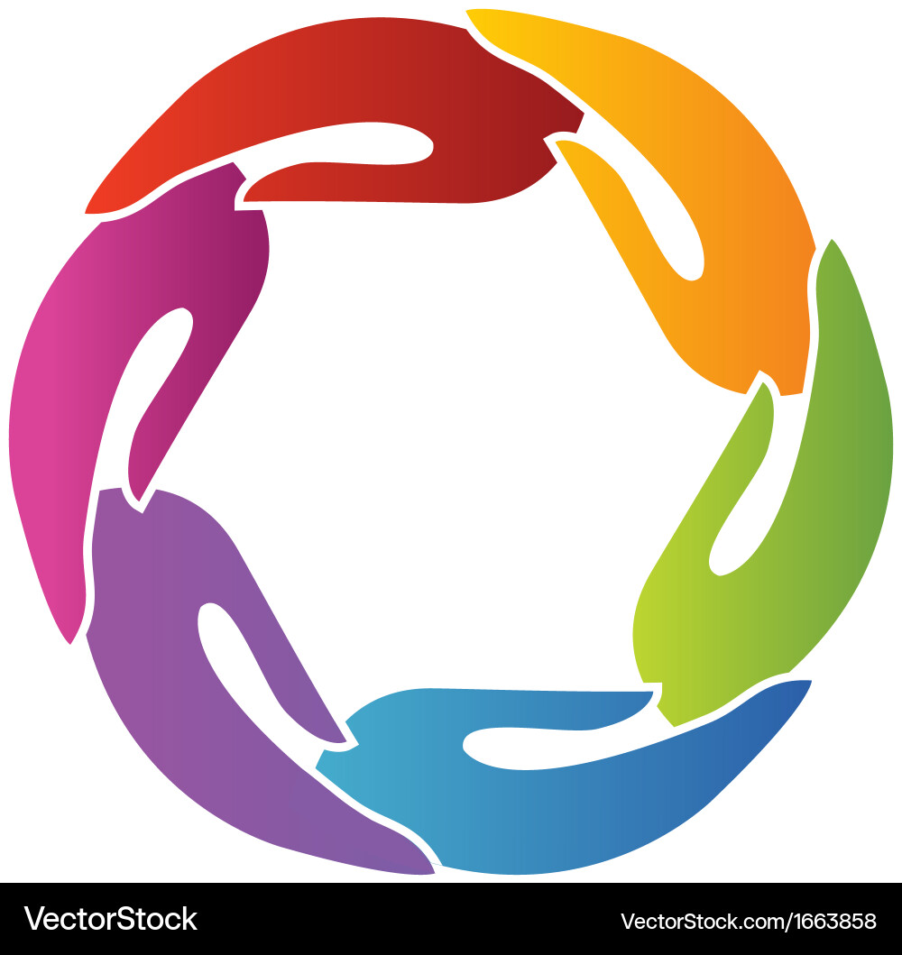 Hands teamwork around logo Royalty Free Vector Image
