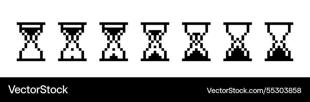 Pixel hourglass icon set retro timer with sand Vector Image