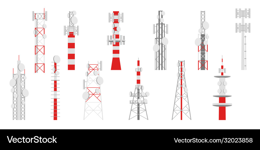 Radio masts telecom transmitter towers Royalty Free Vector