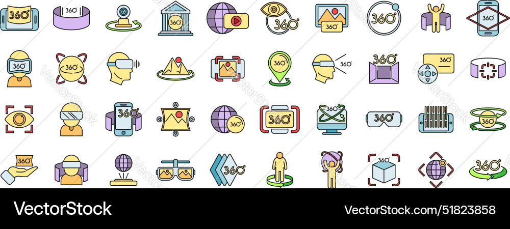 Virtual tour icons set color line Royalty Free Vector Image