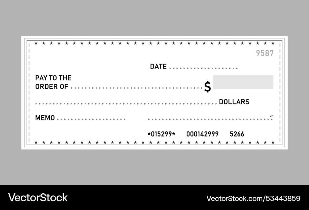 Blank bank cheque personal desk check template Vector Image