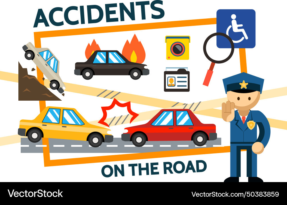 Flat road accidents composition Royalty Free Vector Image