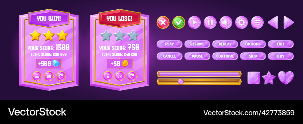 Game boards with level score and menu buttons Vector Image