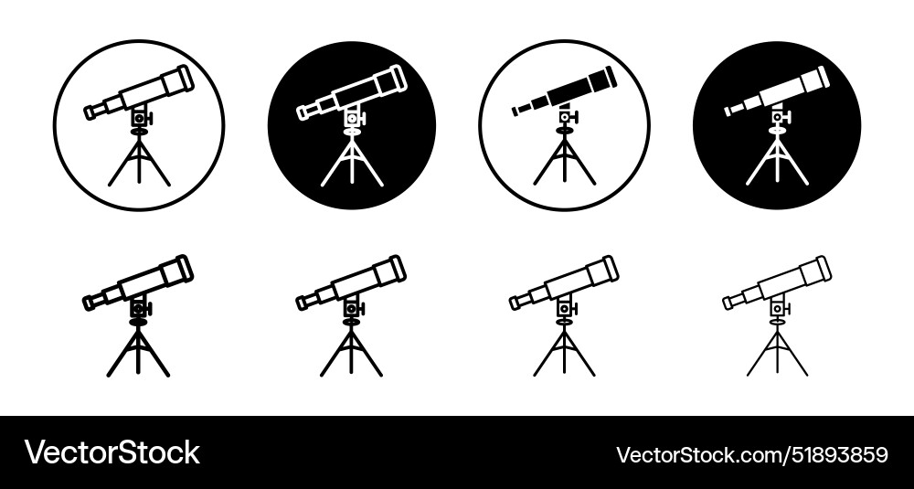Telescope icon set collection outline Royalty Free Vector