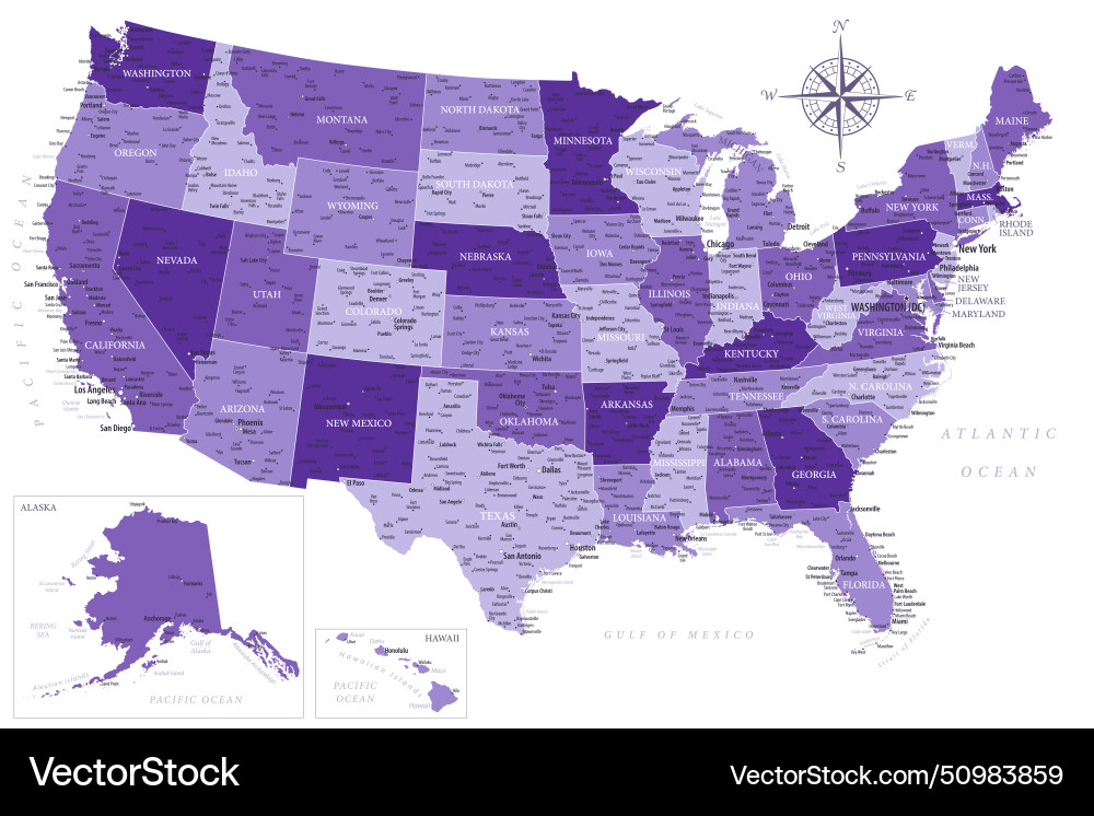United states - highly detailed map Royalty Free Vector