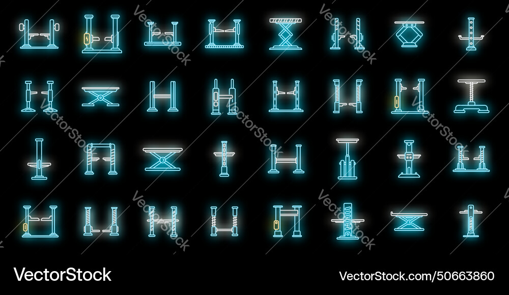 Car lift icons set neon Royalty Free Vector Image