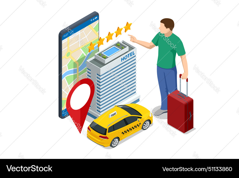 Isometric online booking phone application buying Vector Image