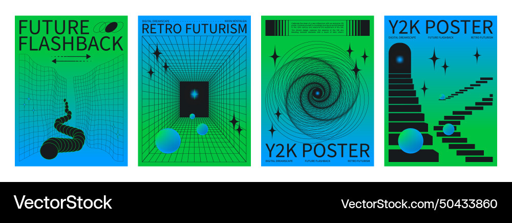 Set of retrowave techno banners Royalty Free Vector Image