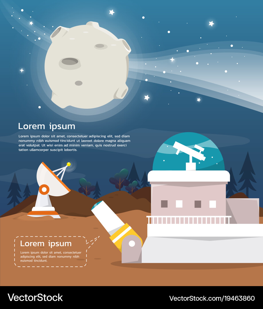 Telescope with observatory and moon Royalty Free Vector