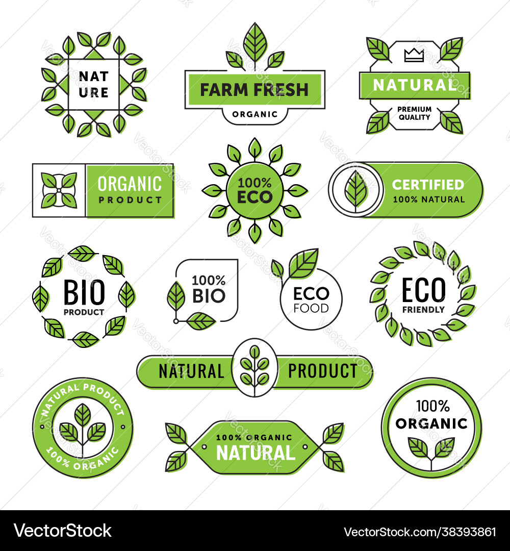 Organic and natural emblem label badge set Vector Image
