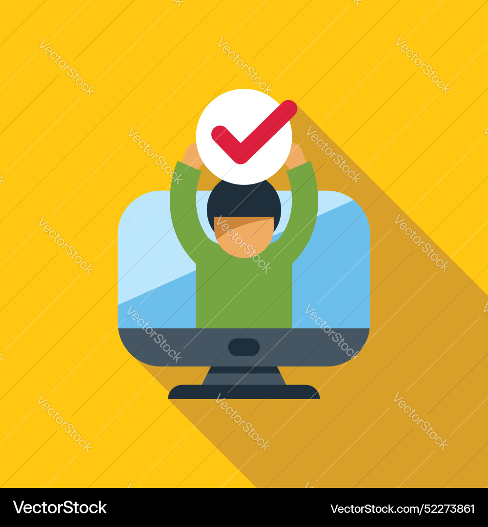 Person holding checkmark inside desktop computer Vector Image