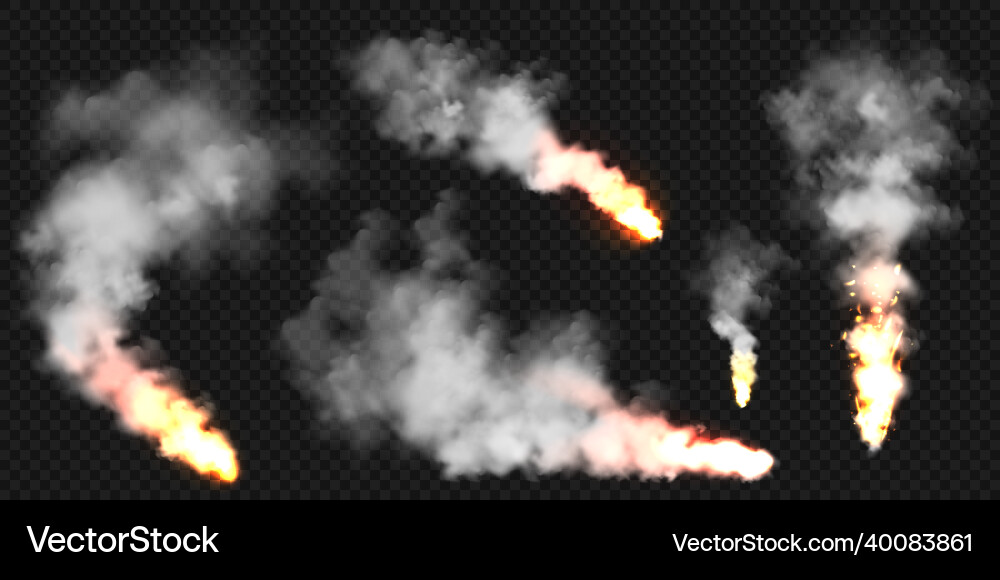 Realistic smoke clouds and fire flame blast Vector Image