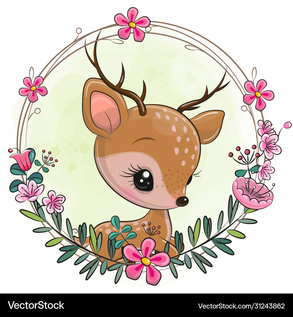 Adorable Deer with Flower Wreath – Royalty-Free Vector | VectorStock