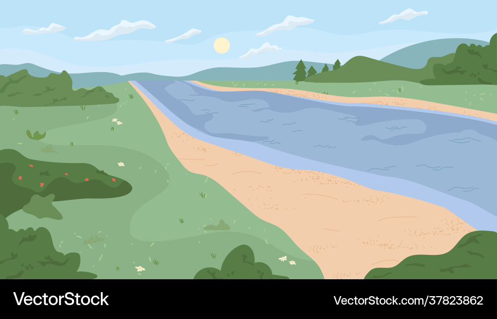 Bank river scenery landscape natural background Vector Image
