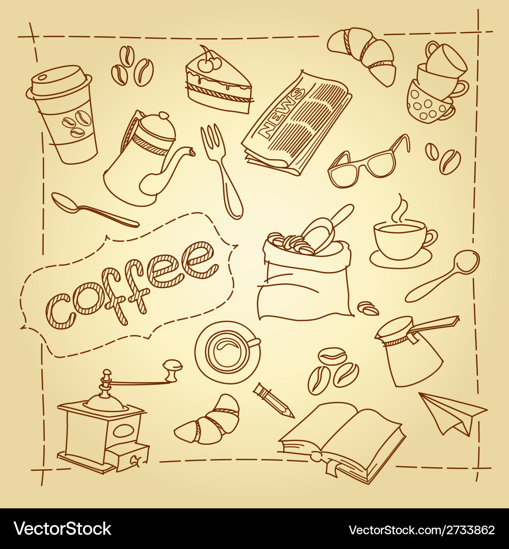 Coffee break doodles background Royalty Free Vector Image