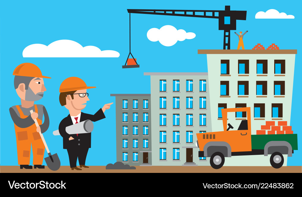 Construction with workers Royalty Free Vector Image