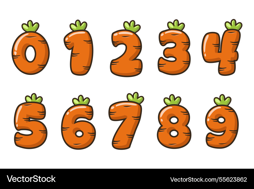 Cute carrot numbers cartoon Royalty Free Vector Image