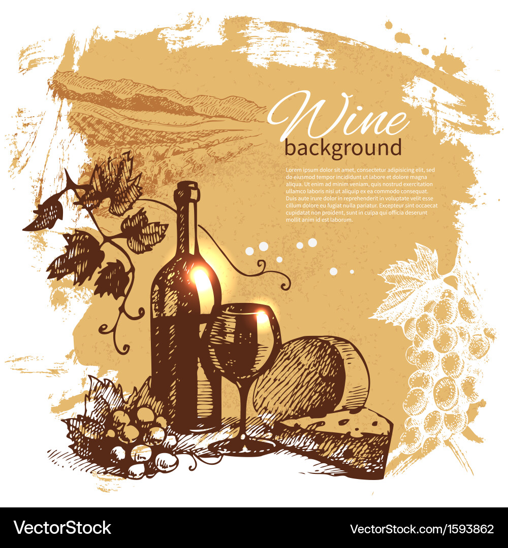Hand drawn vintage wine menu background Royalty Free Vector