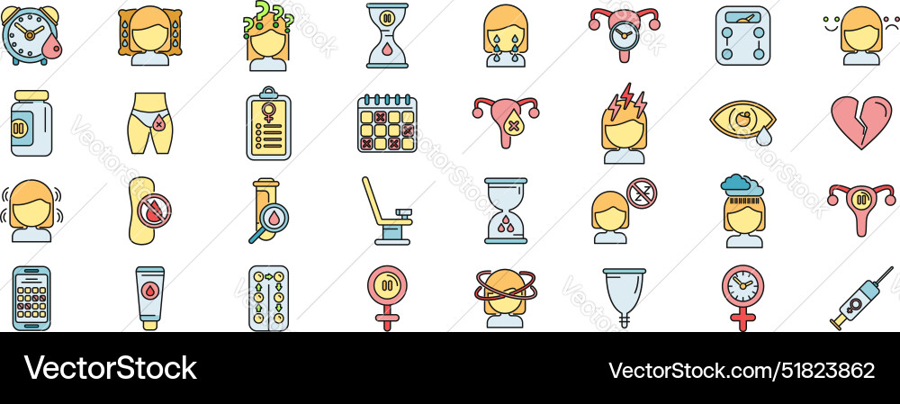 Menopause icons set color line Royalty Free Vector Image