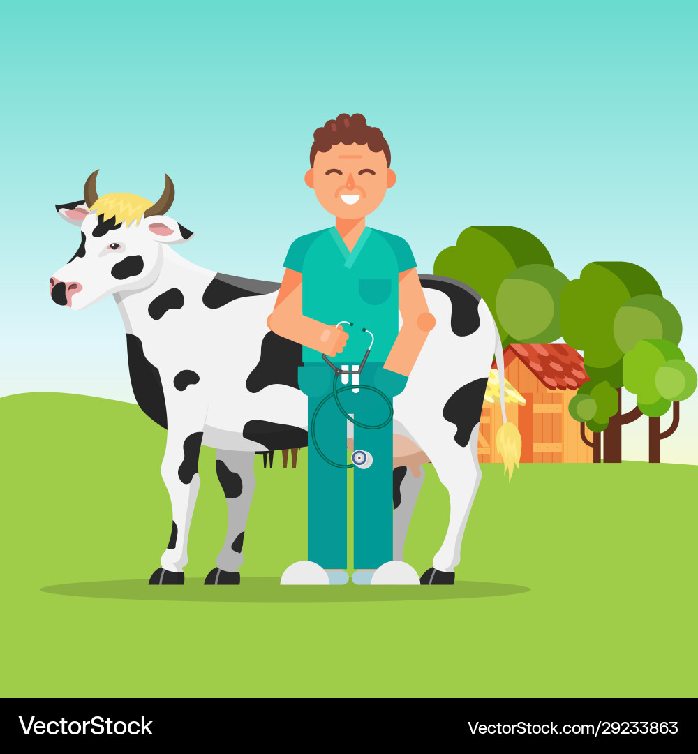 Doctor veterinary and cow Royalty Free Vector Image