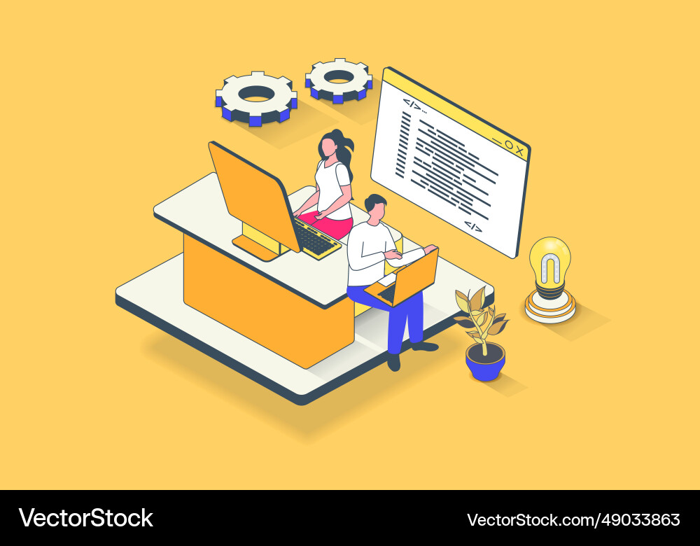 Software programming concept in 3d isometric Vector Image