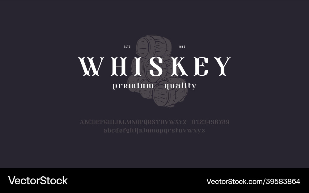 Decorative serif font for alcohol label Royalty Free Vector