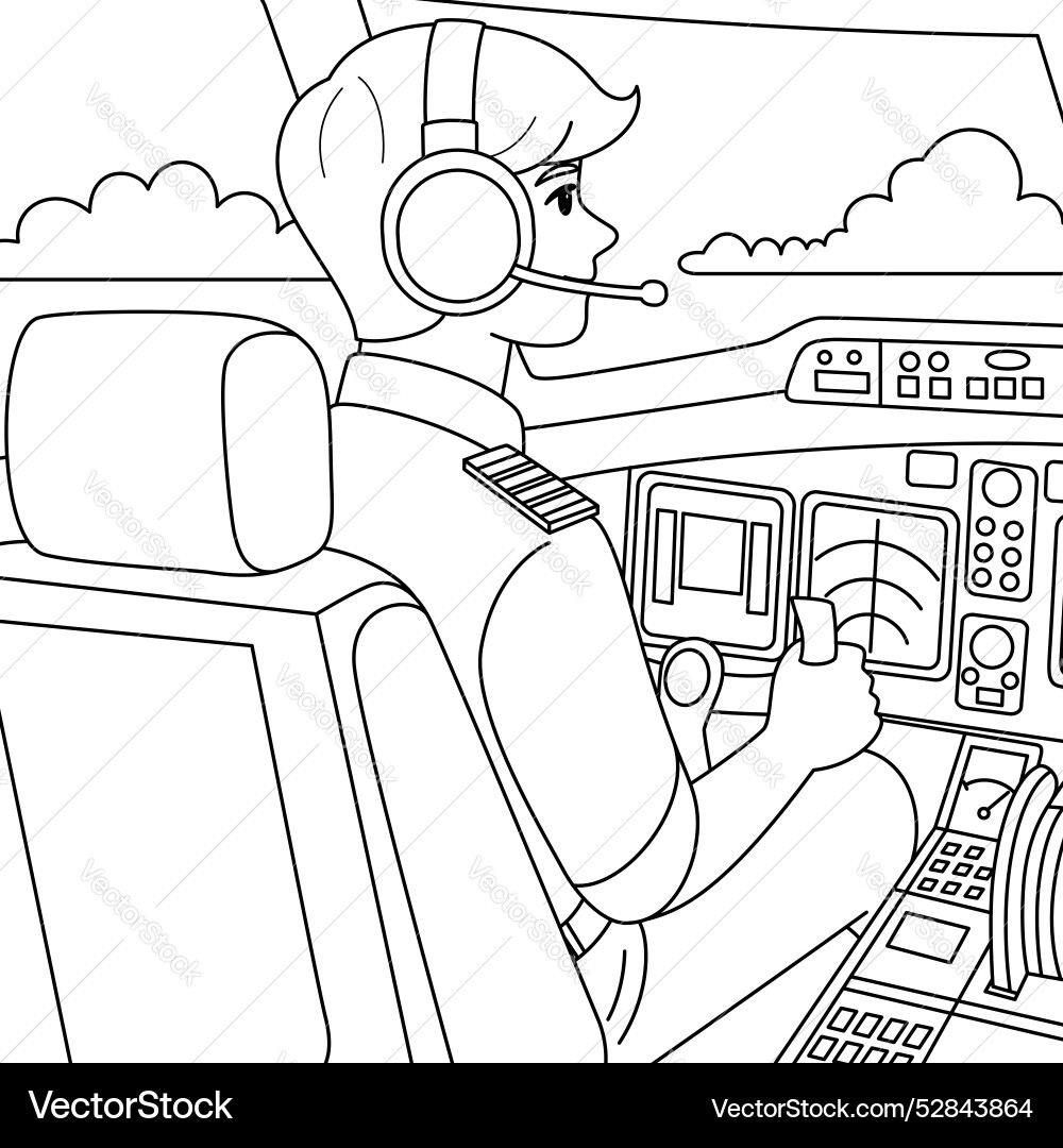 Pilot in a cockpit outline coloring page labor Vector Image