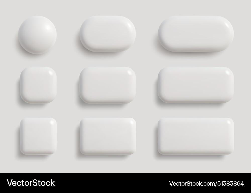 Simple white blank monochrome buttons in 3d style Vector Image