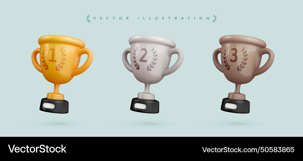 Champion cups collection golden silver bronze Vector Image