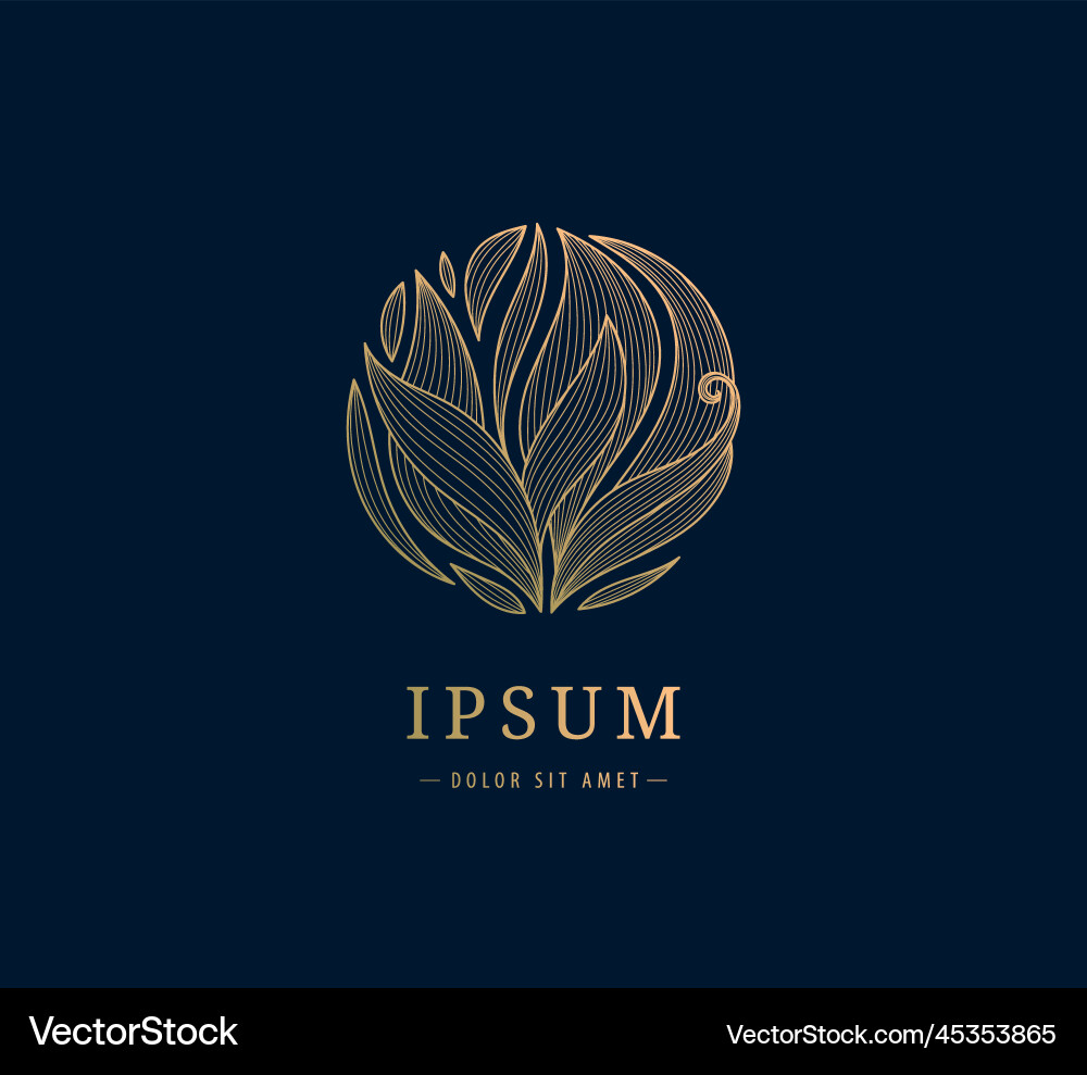 Elegant Gold Plant Circle Logo Royalty Free Vector Image
