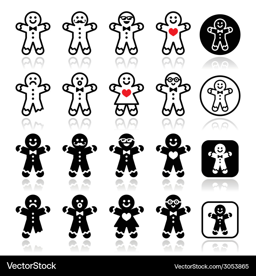 Gingerbread man christmas icons set Royalty Free Vector