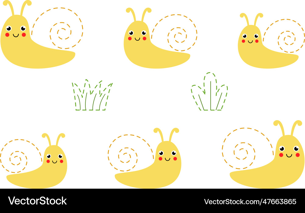 Handwriting practice with cute snails tracing Vector Image