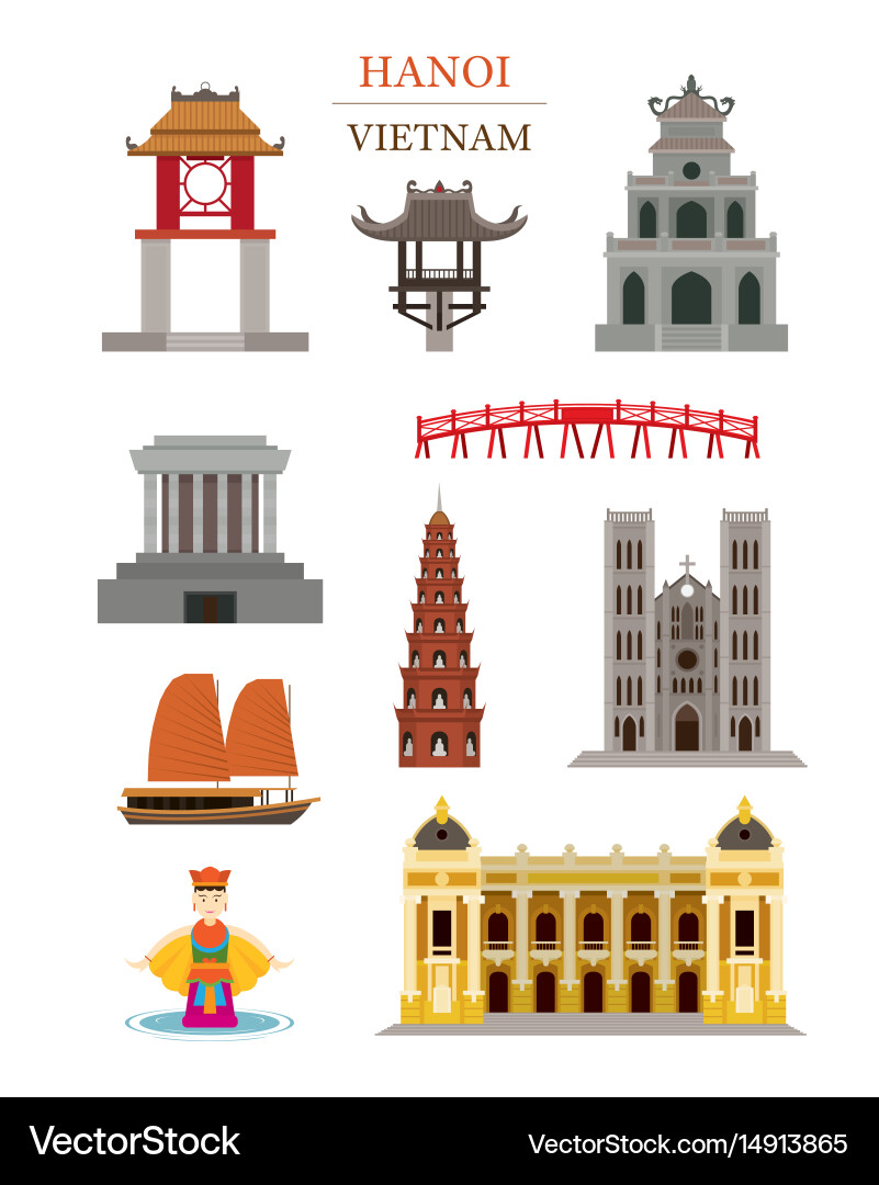 Hanoi vietnam landmarks architecture building Vector Image
