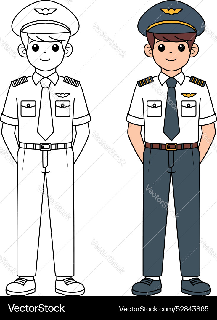 Pilot outline coloring page labor day hand drawn Vector Image