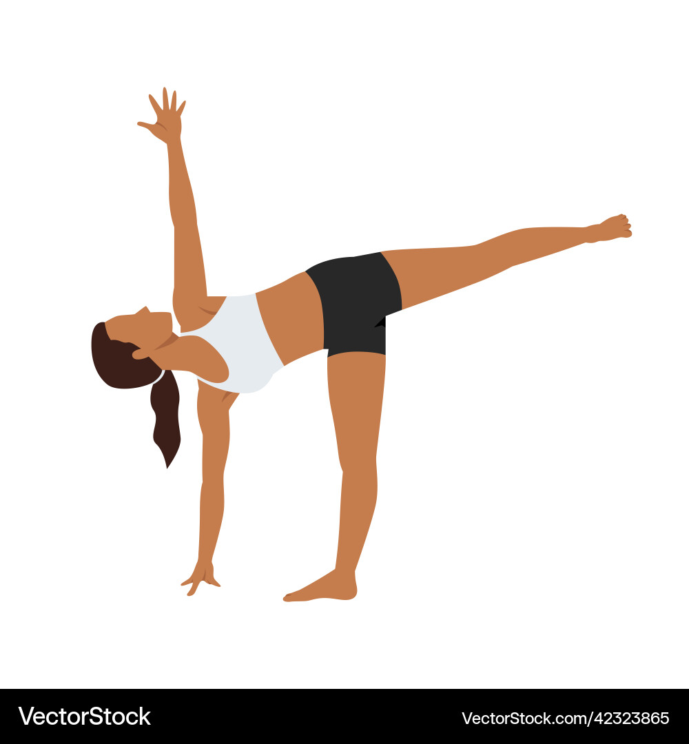 Woman doing half moon pose ardha chandrasana exerc