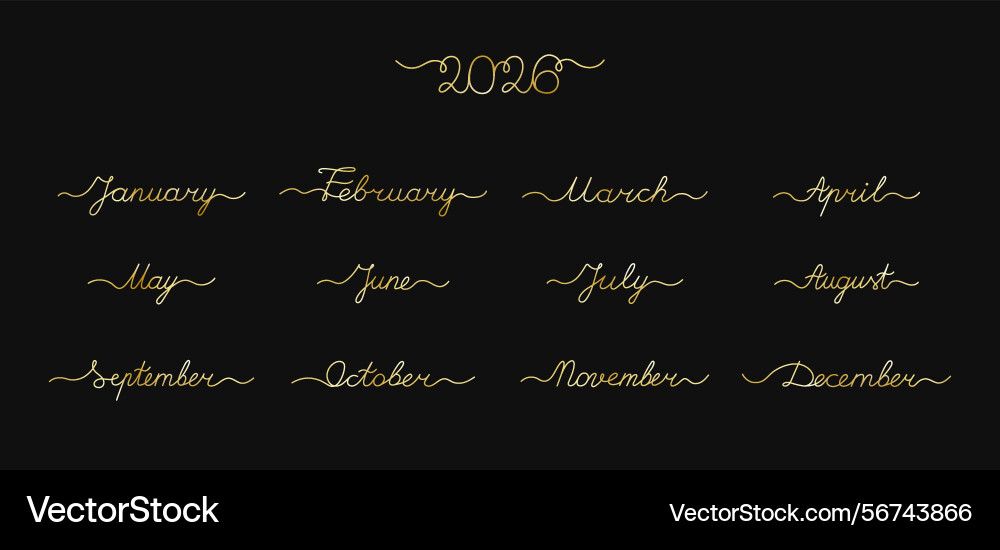 2026 goldene Monate Handschrift Schriftsatz Vektorbild