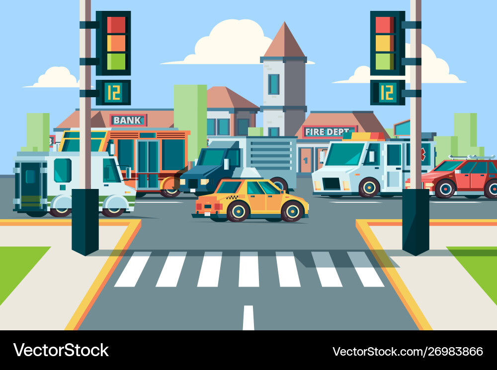 City road traffic urban landscape intersection Vector Image