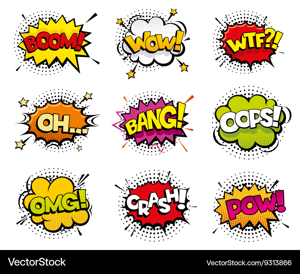 Comic sound effects in pop art style Royalty Free Vector