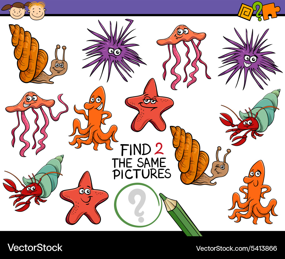 Find same picture game cartoon Royalty Free Vector Image