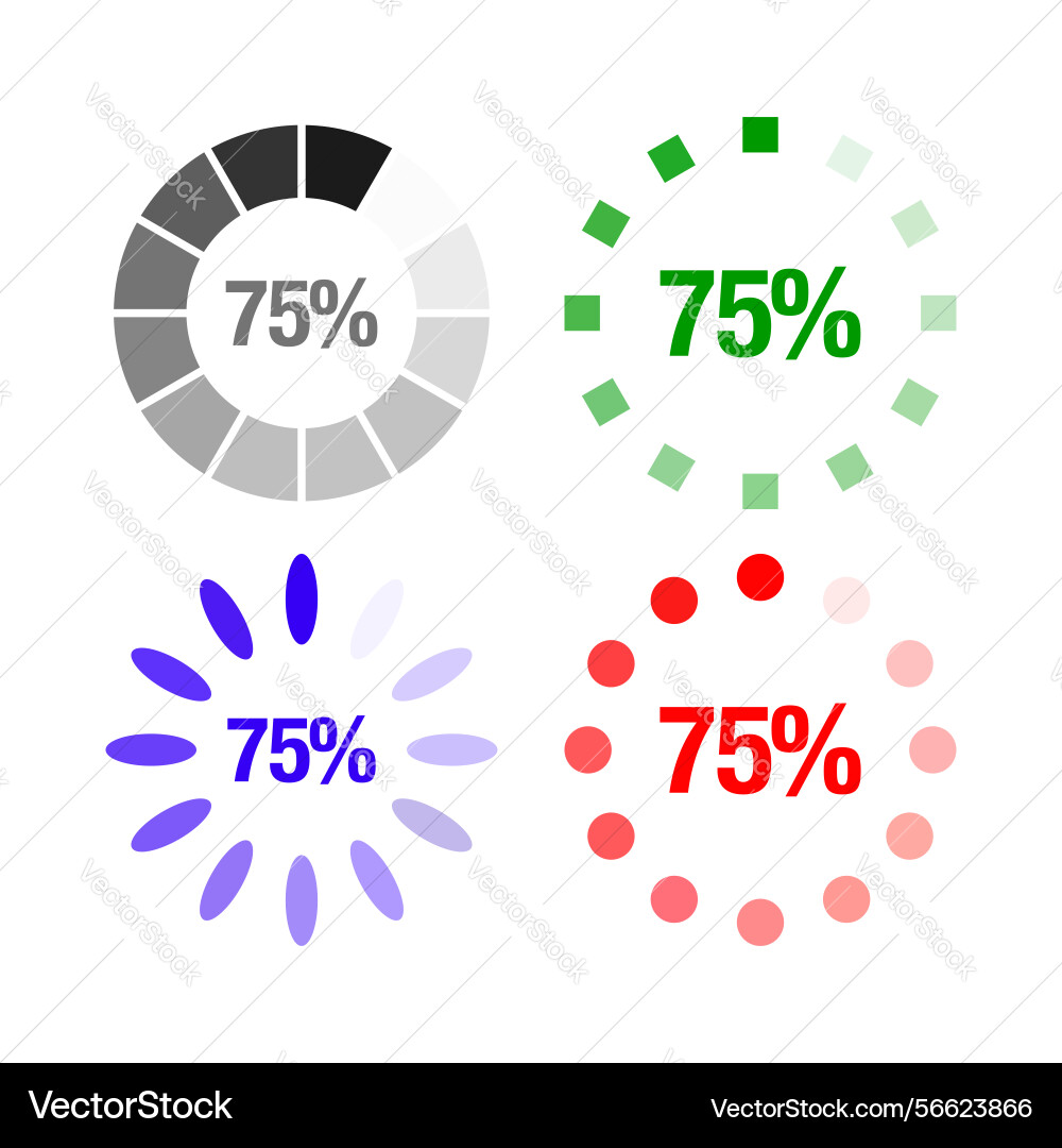 Four circular 75 progress indicators graphics Vector Image