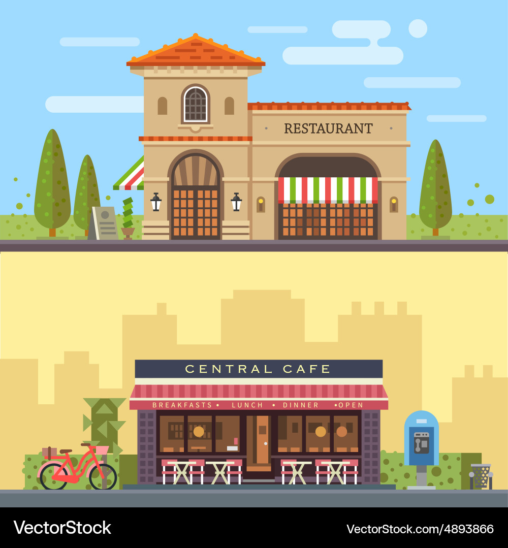 Landscape with restaurant and cafe Royalty Free Vector Image