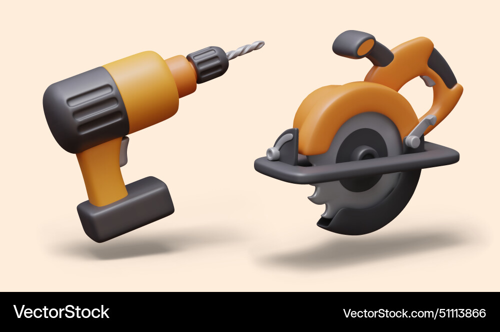 Realistic drill and circular saw detailed Vector Image