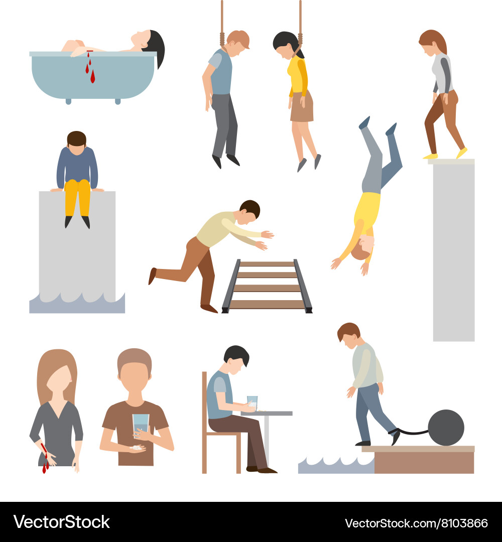 Suicidal commit suicide people methods stick Vector Image