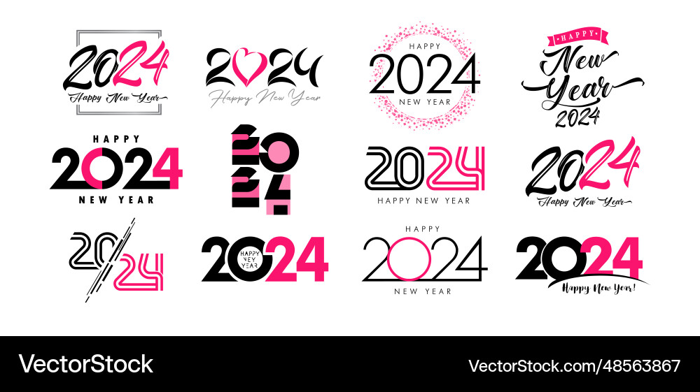 2024 New Year Pink Logo Set Royalty Free Vector Image