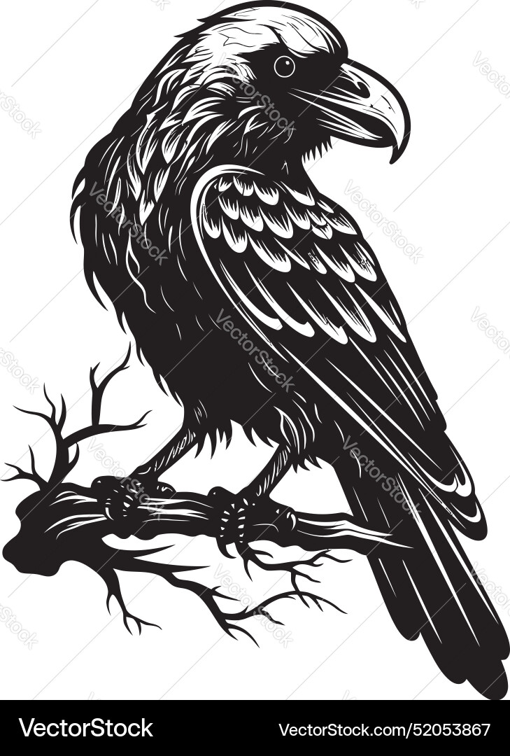 Dark raven logo skull icon enigmatic Royalty Free Vector