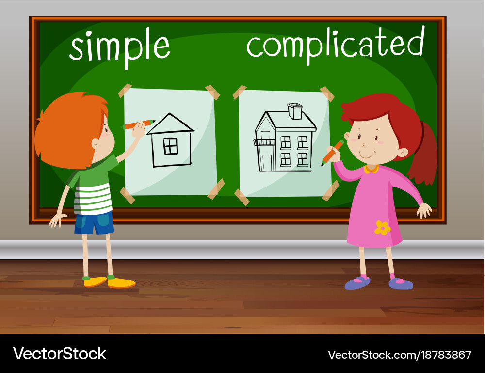 Opposite words for simple and complicated Vector Image