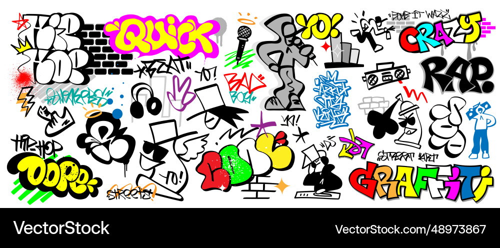 Rap Graffiti Schriftzug Doodles Hintergrund Vektorbild
